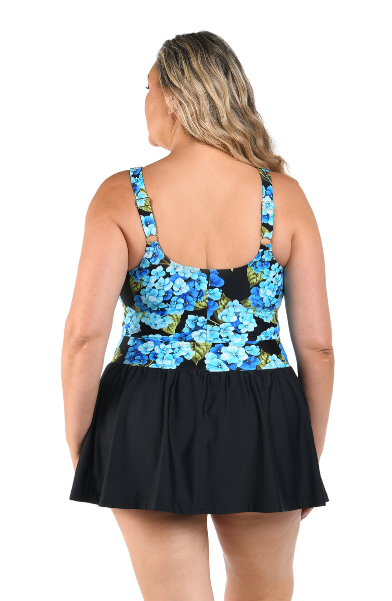 Chantilly Blooms Empire Swim Dress One Piece (Plus Size)